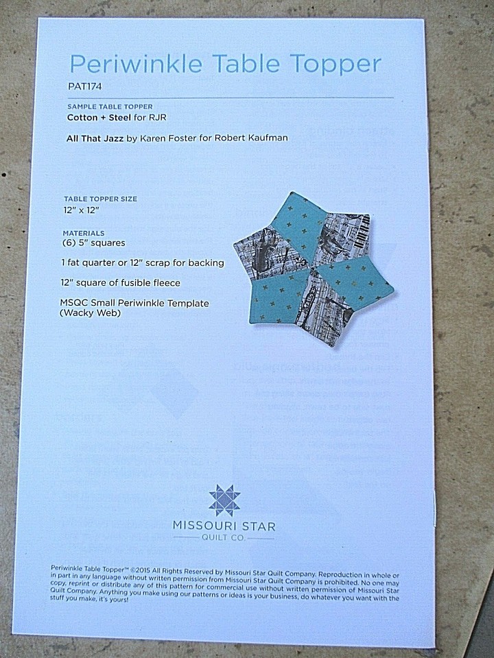 Periwinkle Table Topper Pattern Quick Charm Square Project Missouri ...