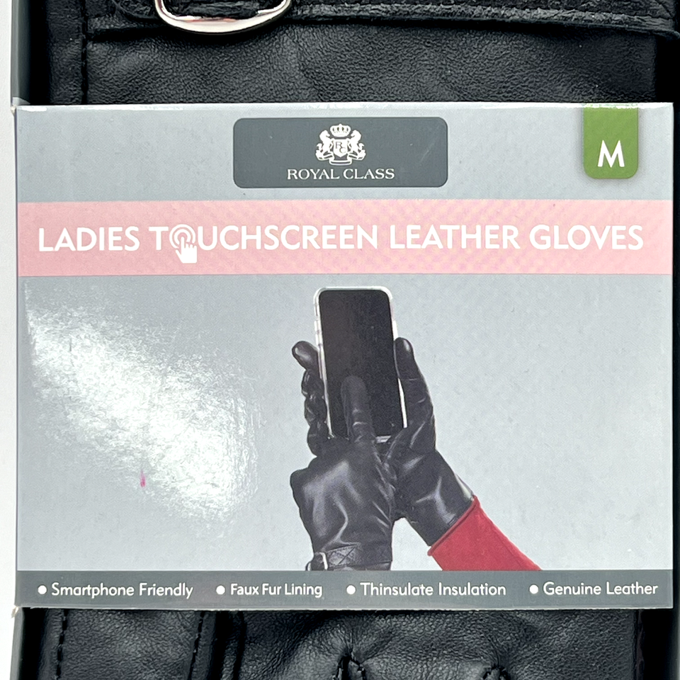 Royal Class Black Touchscreen Lined Faux Fur Goat Leather Women's ...