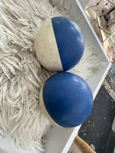 VTG 2 Pair 5" BAC Blue white Duckpin Bowling Balls Set with carry case ...