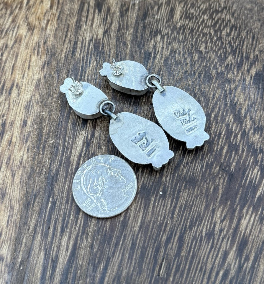 Navajo Handmade Sterling Silver Kingman Turquoise Post Drop Dangle ...