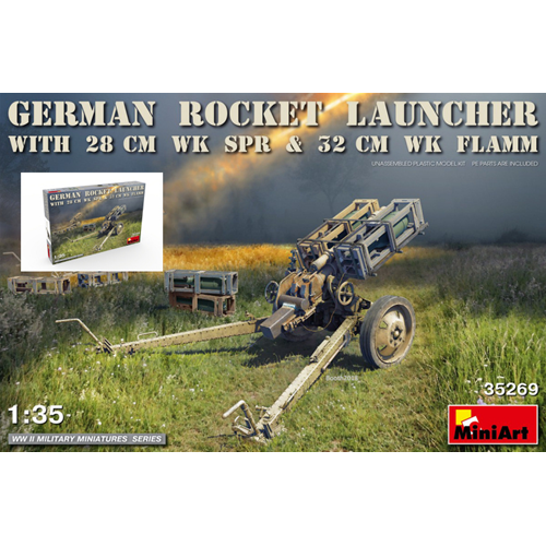 GERMAN ROCKET LAUNCHER WITH 28 cm WK Spr & 32 cm FLAMM KIT 1:35 Miniart ...