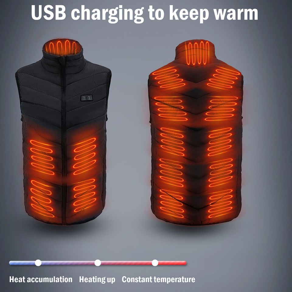 Heated Vest 15 Heating Zones Electric USB Jacket Winter Warm Men Women ...