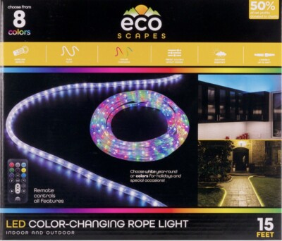EcoScapes, 15 Ft Color-Changing LED Rope String Light | Remote Indoor ...
