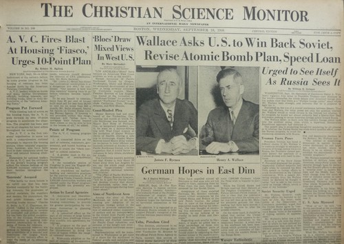 ATOMIC BOMB PLAN PALESTINE SOVIET September 18, 1946 Int. C S Monitor ...