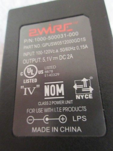 2Wire P/N 1000-5000310000 Part No. GPUSW0512000GD1S Adapter | eBay