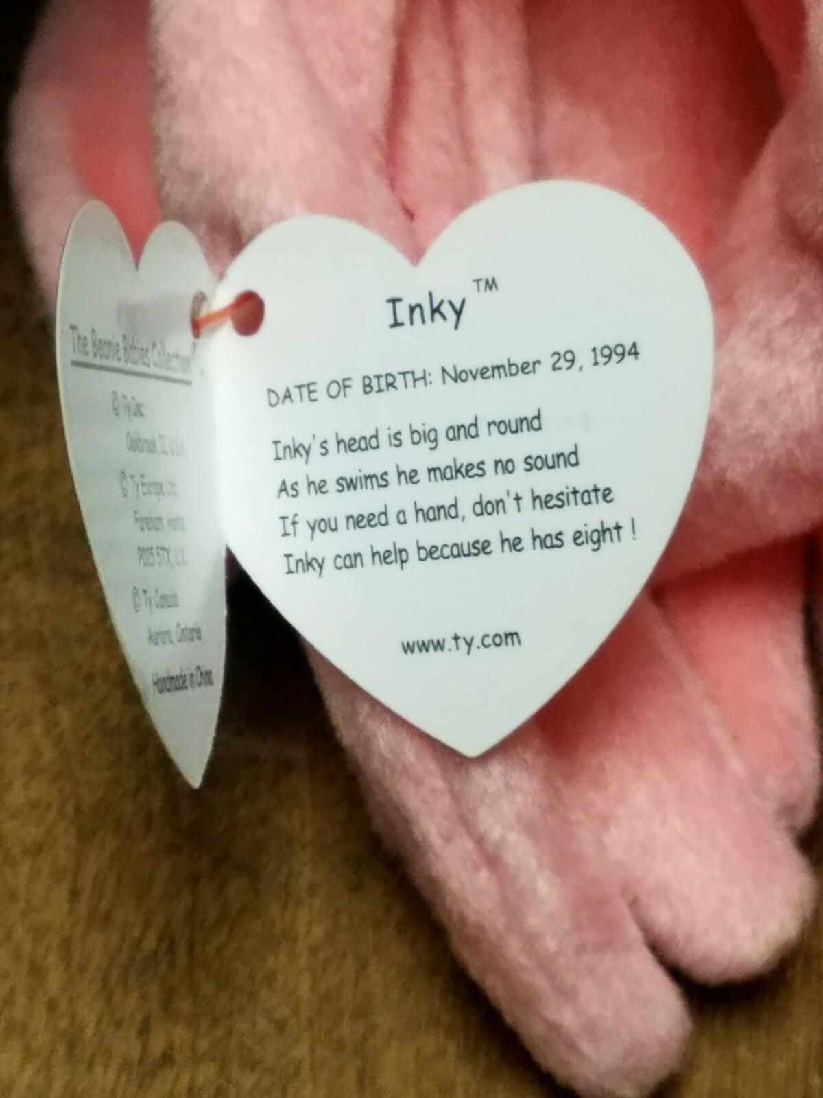 1993/94 Ty Beanie Babies "Inky" The Pink Octopus Plush Toy Animal | eBay