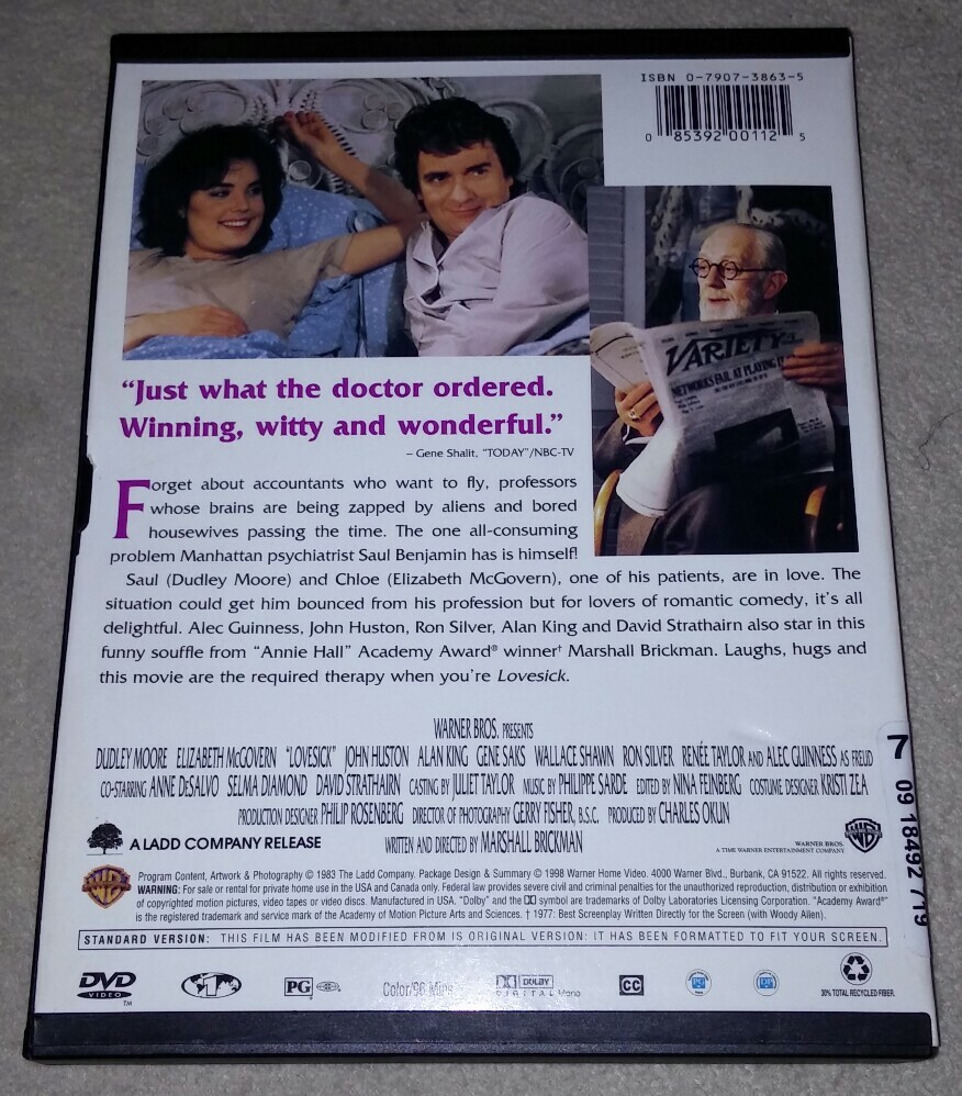 Lovesick (DVD) Dudley Moore, Elizabeth McGovern *RARE oop 85392001125| eBay