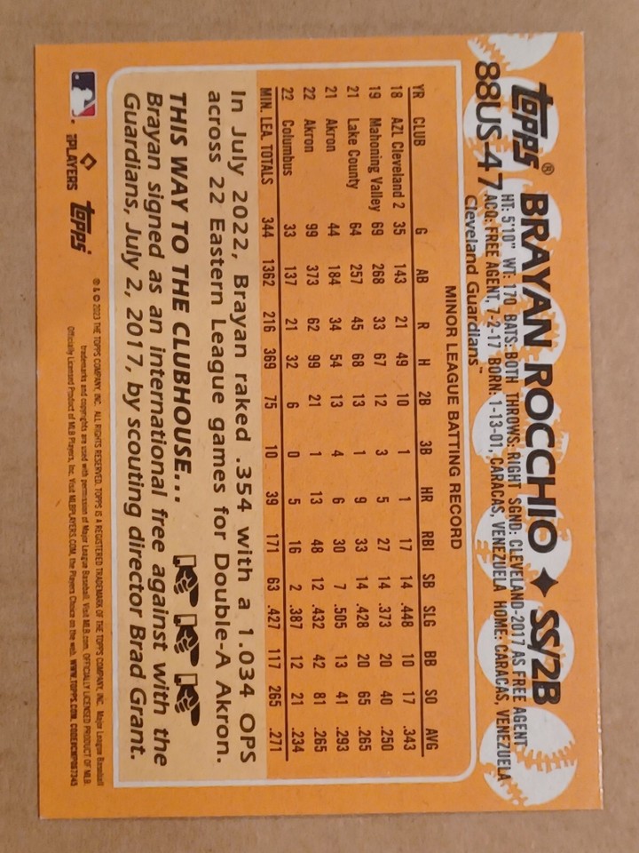 2023 Topps Update 1988 Topps Baseball #88US-47 Brayan Rocchio | eBay