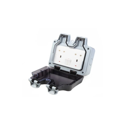 BG Storm WP22 Electrical Grey 2 Gang Plug Socket, 2 Poles, 13A, Type G ...