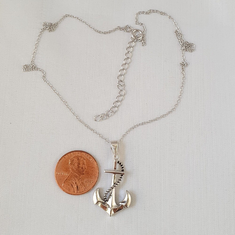 Sterling Silver Necklace w/ Anchor & Rope Pendant | eBay