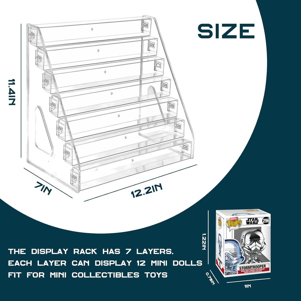 2 Pack Display Shelf for Funko Bitty Pop, 7 Layers Clear Tiered Display ...