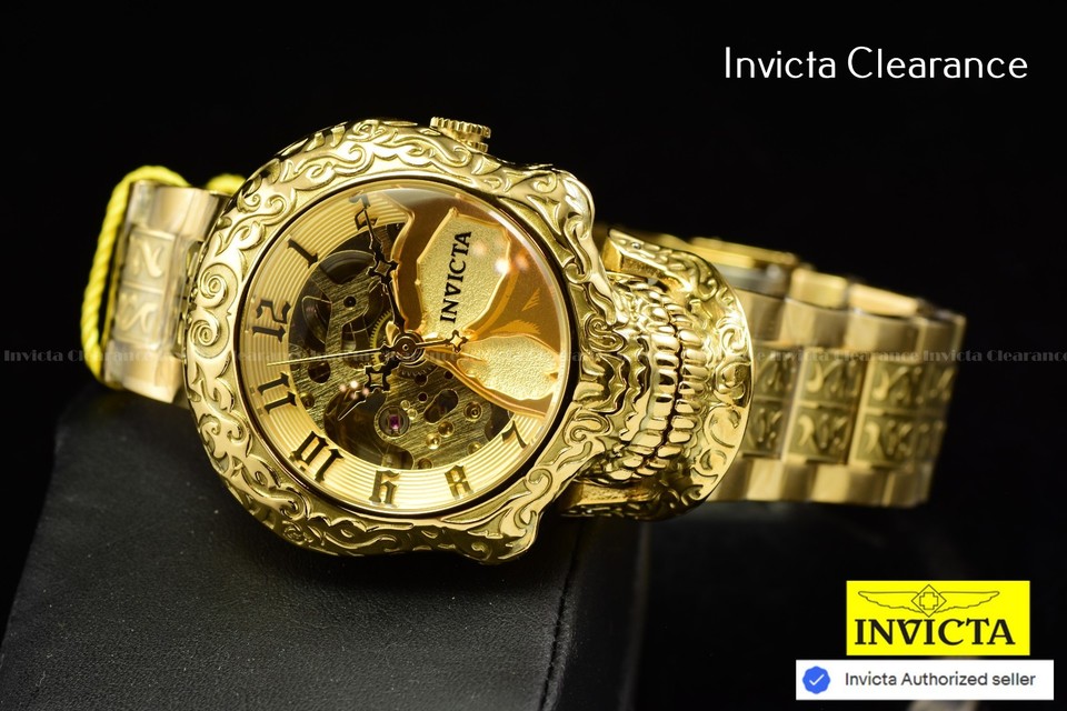 RARE Invicta Men's Artist Yellow Gold Bracelet Automatic Skull Dial ...