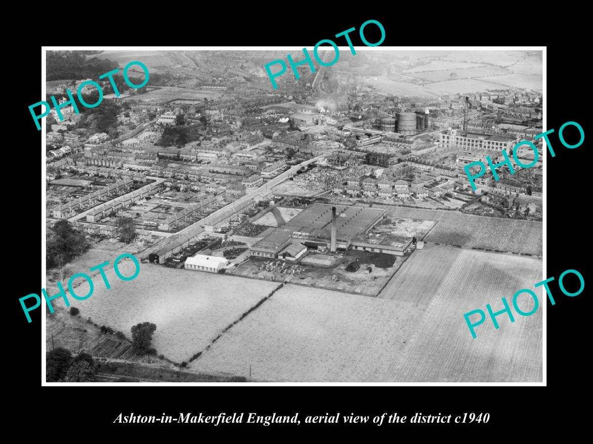 OLD POSTCARD SIZE PHOTO ASHTON IN MAKERFIELD ENGLAND DISTRICT AERIAL ...