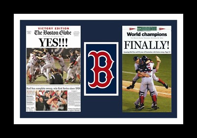 BOSTON RED SOX WIN 2004 WORLD SERIES MATTED PHOTO OF NEWSPAPER FRONT ...