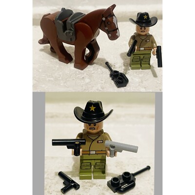 The Walking Dead RICK GRIMES Custom Made Lego Minifigure W/ Horse ...