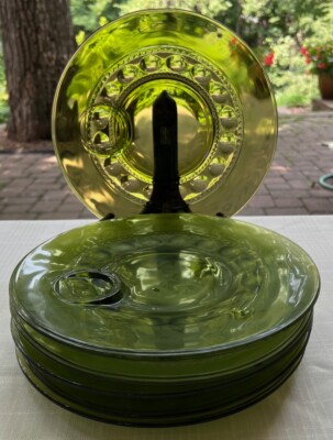 Set of SIX Colony Glass Company Color Crown Green Large Snack Plates | eBay