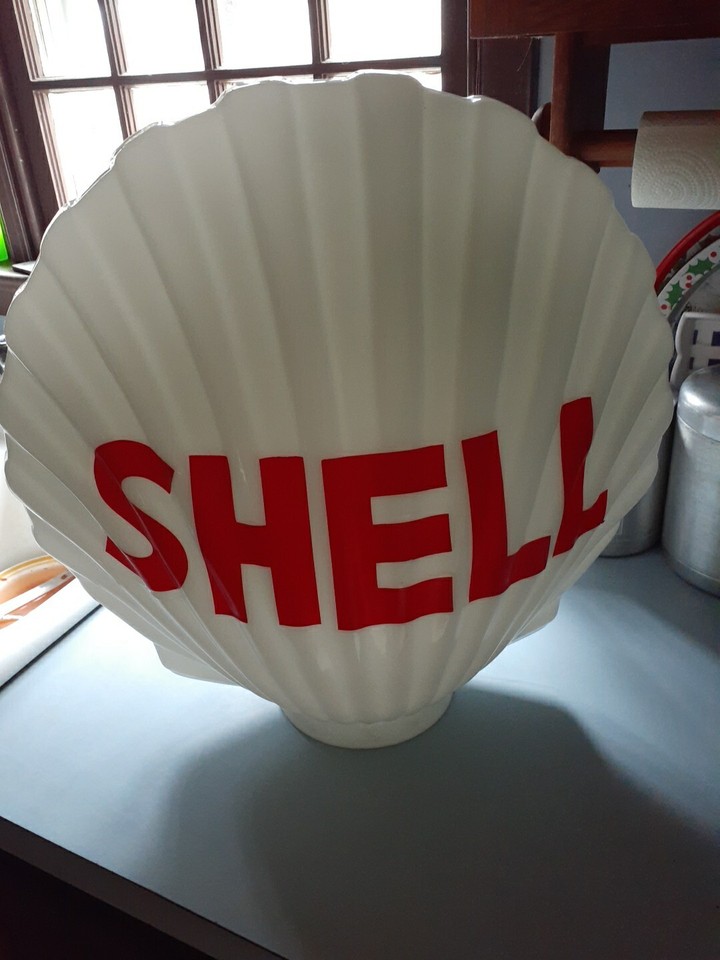 VINTAGE RARE ORIGINAL 18” Milk Glass Clam Shell Gas Pump Globe | eBay
