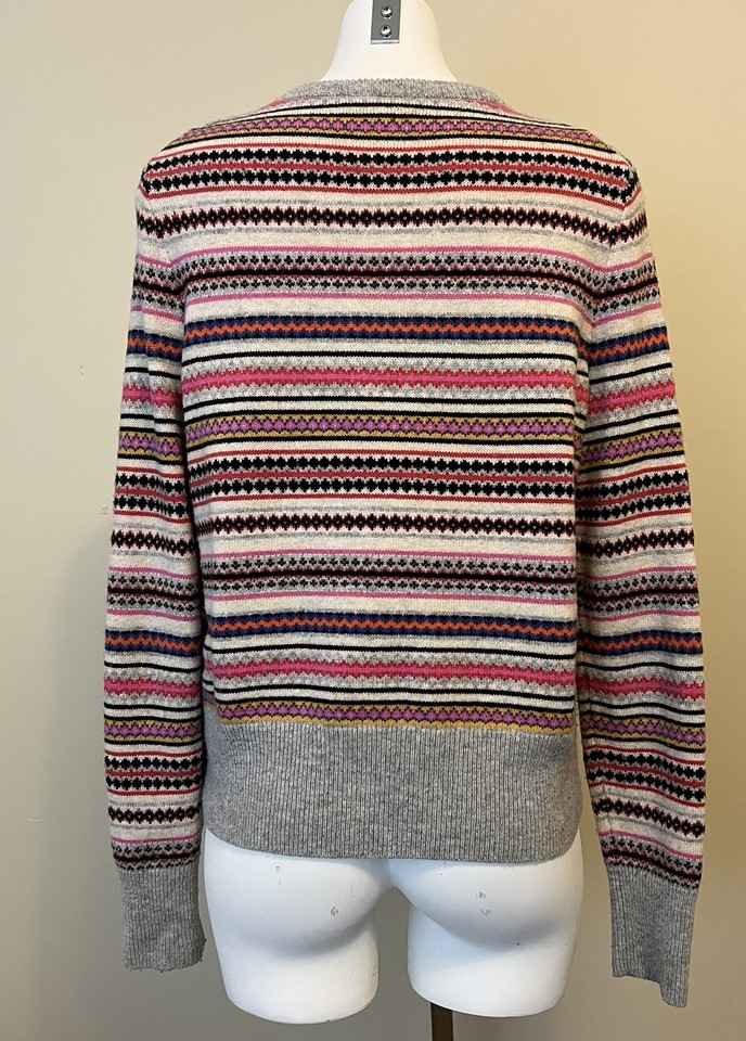 GAP Fair Isle Sweater Size XL Grey Pink Multi Wool Blend Stripes ...