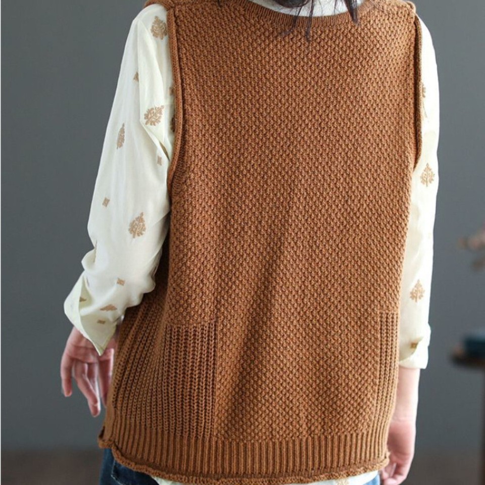 Knitted Women Vest Waistcoat Tank Tops Ethnic V Neck Knitwear Sweater ...