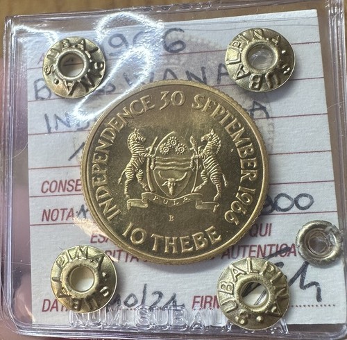 Botswana Coin 10 Thebe 1966 Independence 11.29 Gr Gold 900 Sealed FDC ...