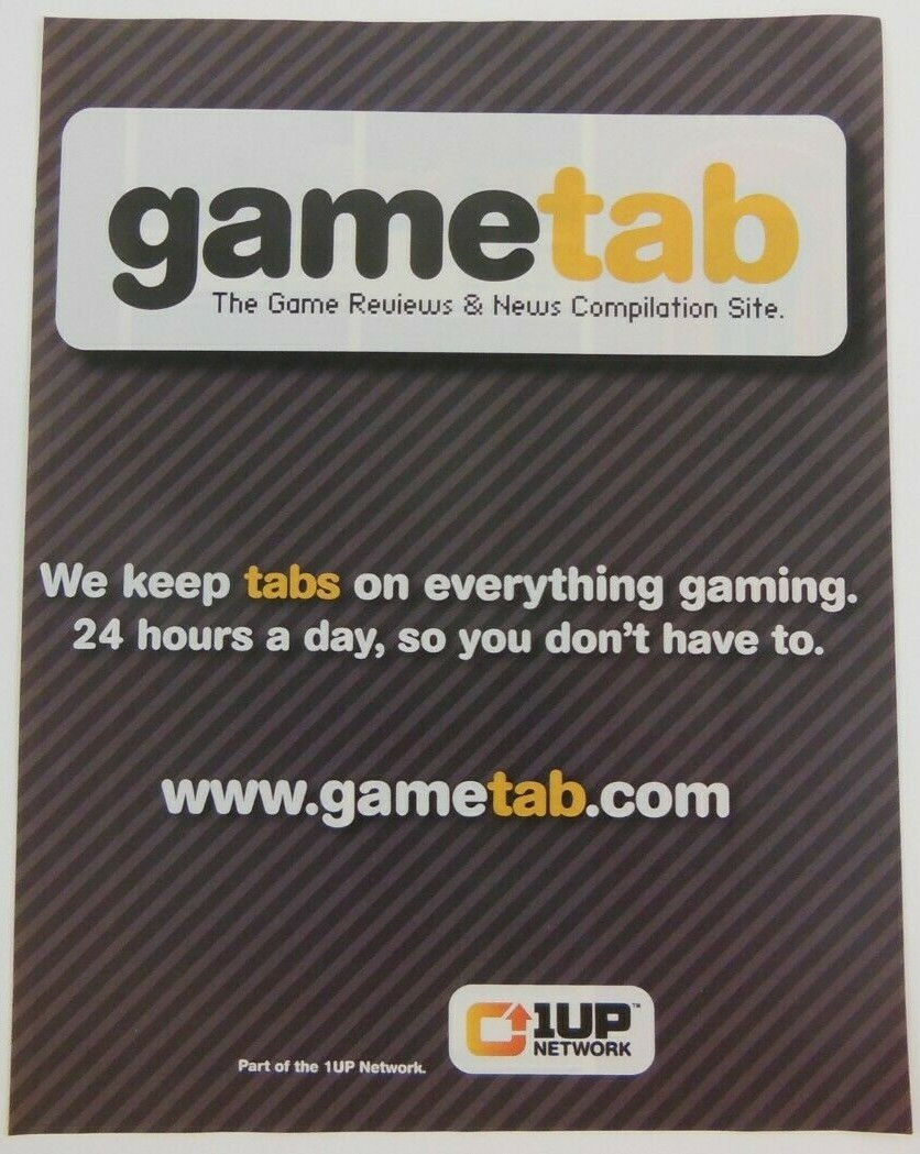 Gametab 1UP Network Print Ad Poster Art PROMO Advert Official Game Tab ...