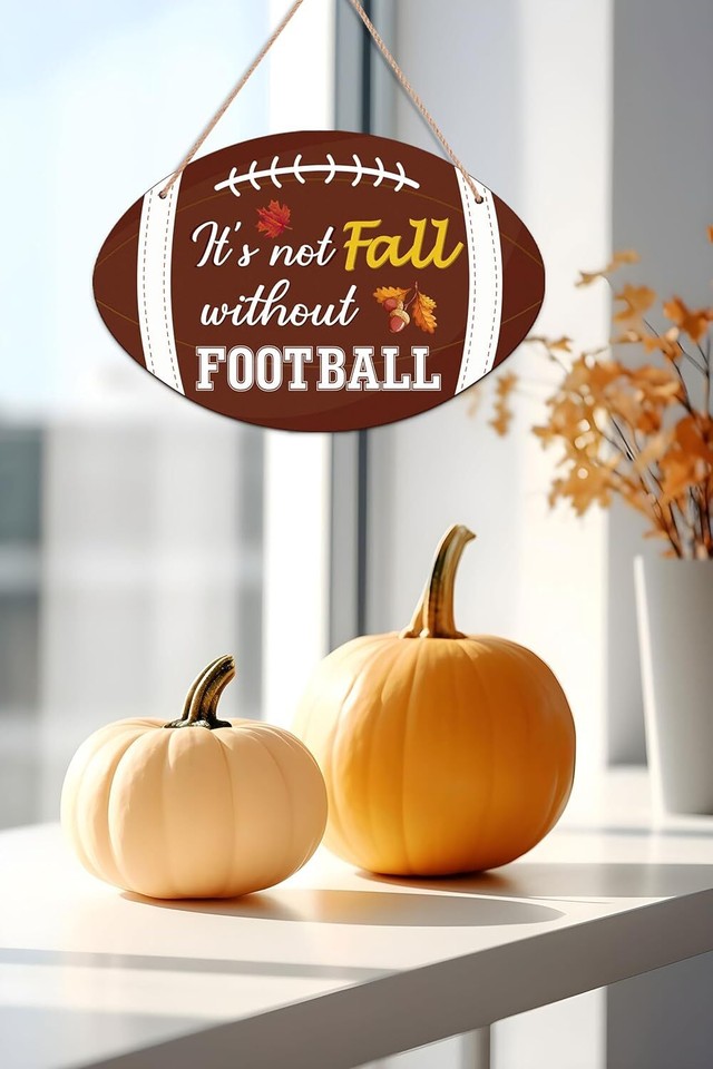 Fall Football Sign Front Door Decor - Hanging Wooden Wreath for Autumn ...
