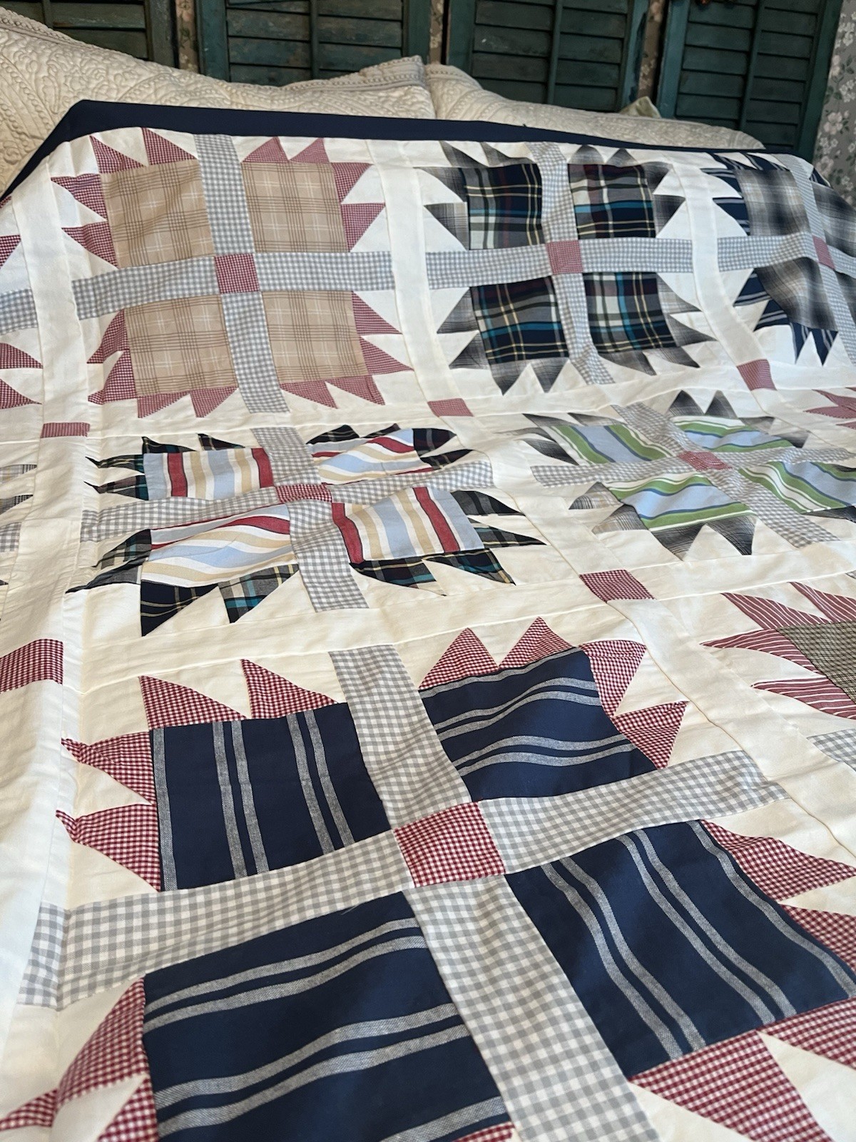 Handmade Quilt Top Patchwork Bear Paw Gingham Cotton Bedspread ...