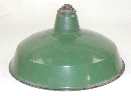 VINTAGE METAL SHOP LIGHT SHADES GREEN PORCELAIN ENAMEL D=14" GARAGE ...