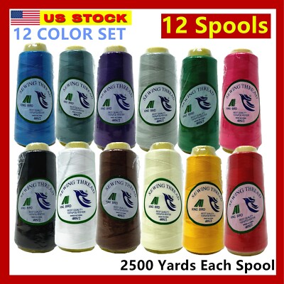 12 Big Spools Sewing Thread Polyester Multicolor 2500 Yards Each Spool ...