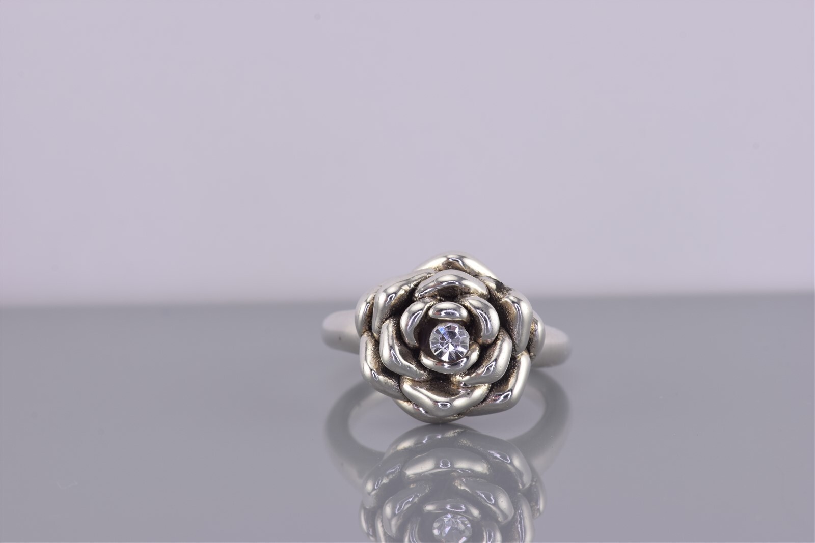 Sterling Silver Cubic Zirconia Puffy Flower Rose Dime… - Gem