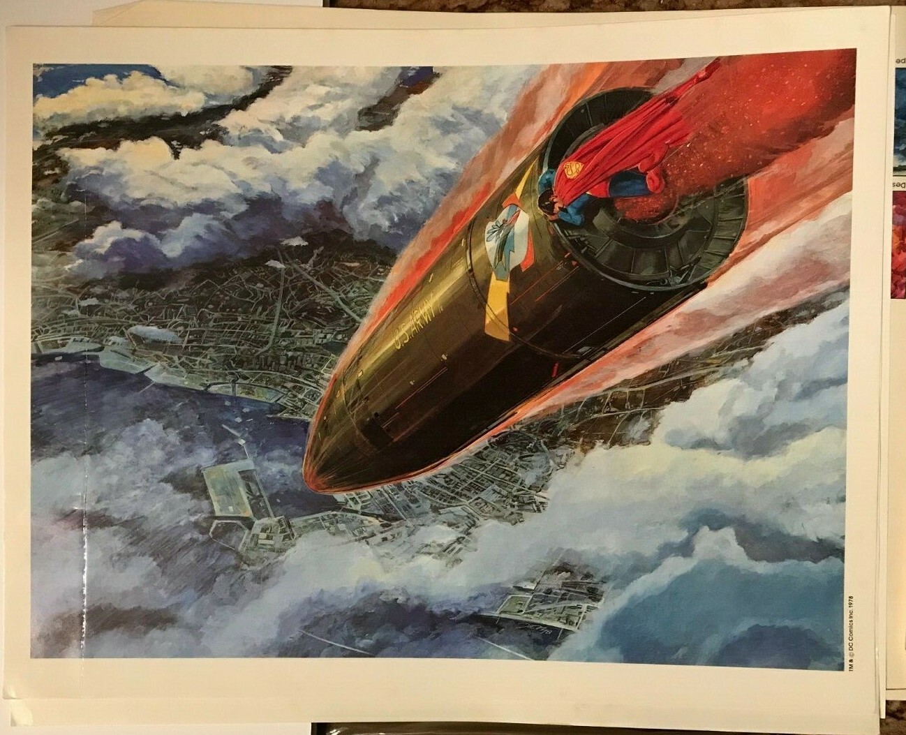 Painted SUPERMAN MOVIE LOBBY CARD 1978 - Superman Deflecting Guided ...