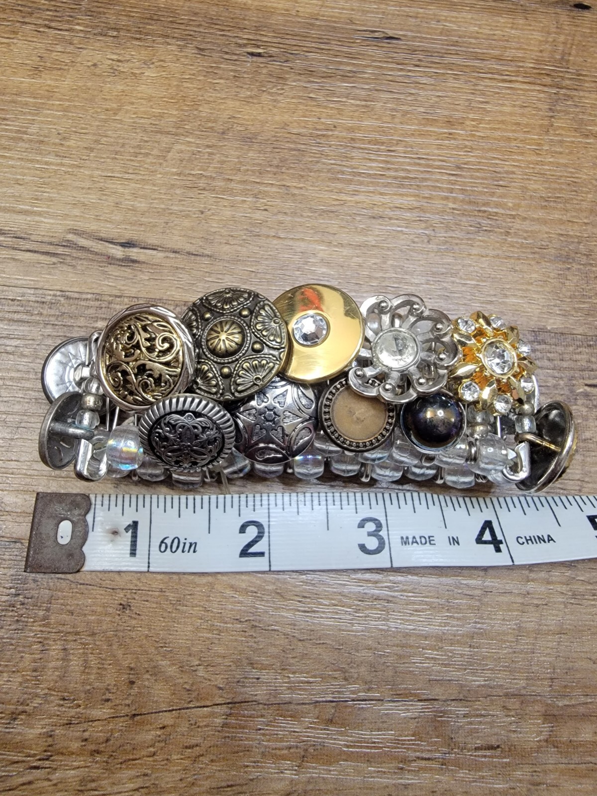 Muti Button Safety Pin Stretch Bracelet Silvertone Go… - Gem