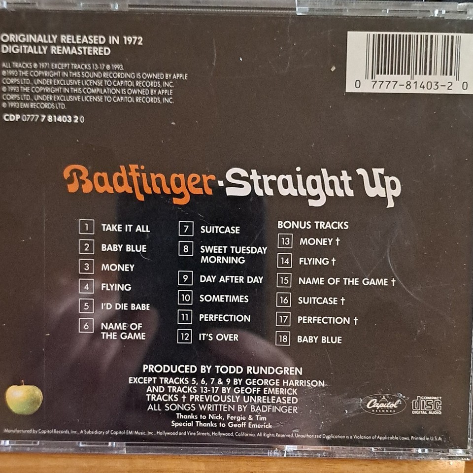 Badfinger Straight Up Remastered CD 1972 Apple Records Bonus Tracks ...