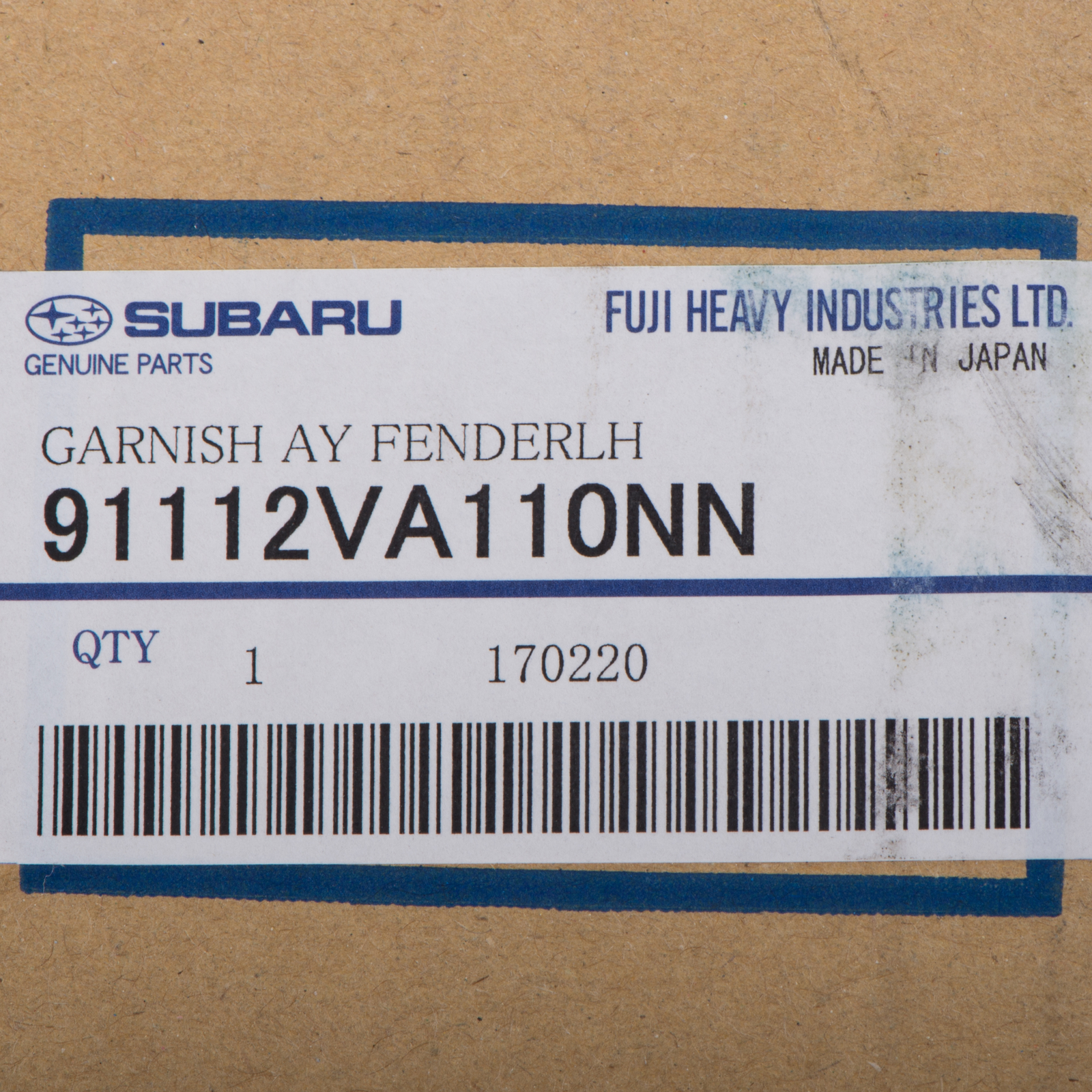 OEM 2015-2018 Subaru WRX STI Front Left Fender Molding Unpainted ...