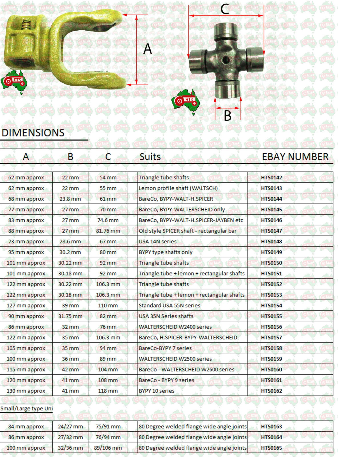 HTS0163 PTO Universal Uni Wide Angle Cross X Joint 24mm/27mm x 75mm ...