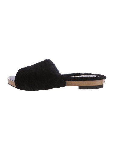 Chanel Black Genuine Fur CC Logo Lambskin Coco Slides Clogs Sandals 39 ...