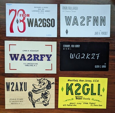 Lot of 6 1960s QSL Cards Ham Radio NEW JERSEY WA2FNN WA2GSO WA2RFY ...