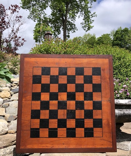 Antique Handmade Primitive Wood Painted Chess Checker Game Board ...