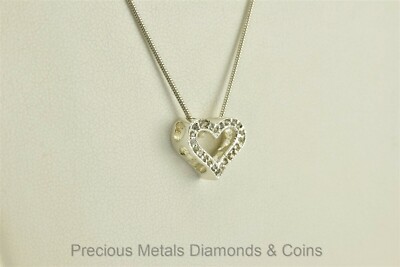 Sterling Silver Diamond Accented Floating Heart Pendant Enhancer 18 ...