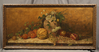 Impressive Antique German Still Life Painting Oranges Green Grapes ...