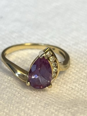 10k Yellow Gold Pear Cut Ring Size 7.5 Vintage Purple Stone Multi Clear ...