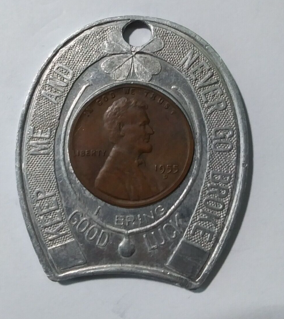 1955-D Wheat Cent Good Luck Encased Penny Never Go Broke (BZ-400) | eBay