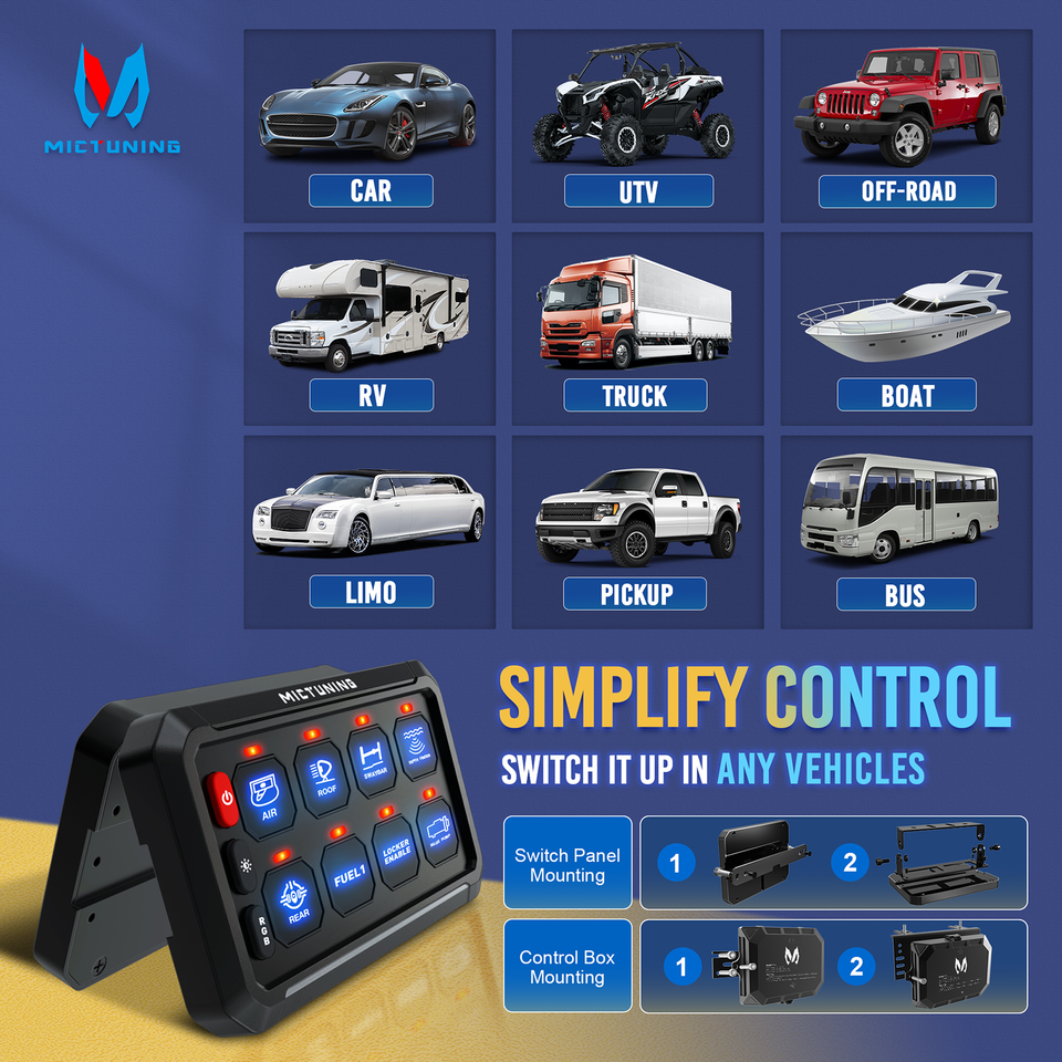 MICTUNING P1s 8 Gang Switch Panel Kit, Wireless App Control LED Light ...