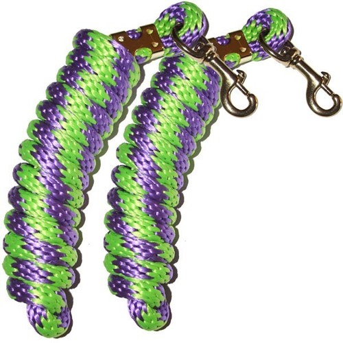 Poly Lead Rope Purple/Lime 5/8" x 9' with Brass Plated Bolt Snap 2-Pack ...