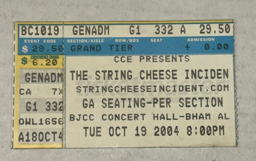 The String Cheese Incident Concert Ticket Stub 10/19/04 GA Seating ...