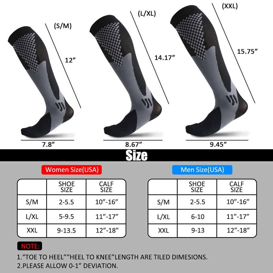 5Pairs Compression Socks 30-40 mmhg Knee High Running Sport Long ...