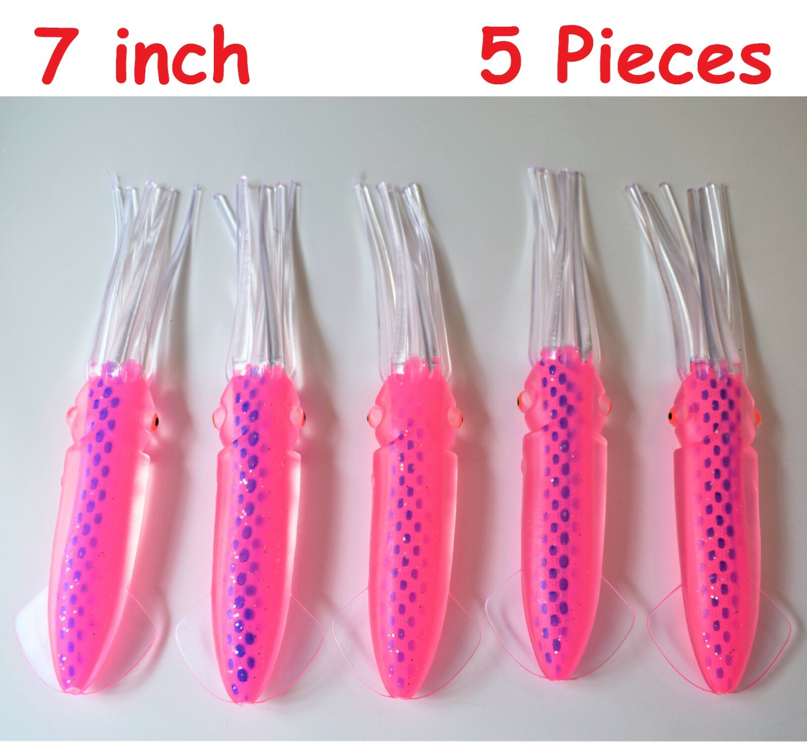 5 pcs 7" Mold Craft Squid Pink Soft Plastic Trolling Saltwater Fishing ...