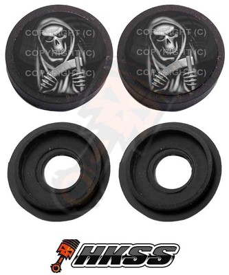 2 Black Custom License Plate Frame Tag Screw Cap Covers - REAPER SKULL ...