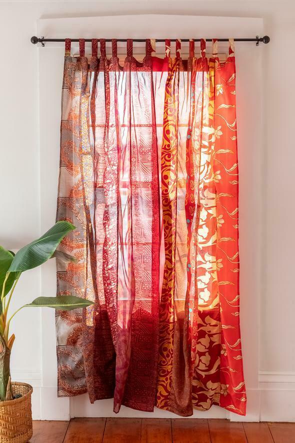 Indian Sari Patchwork Curtain Drape Handmade Window Decor Silk Sari ...