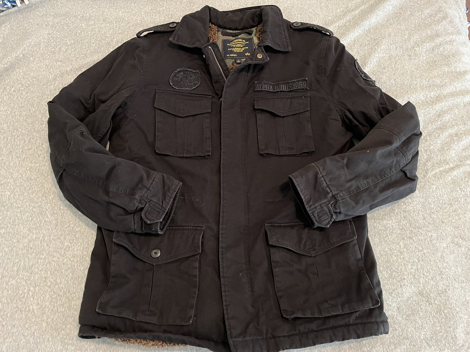 Alpha Industries Black Jacket Military Patches Sherpa… - Gem
